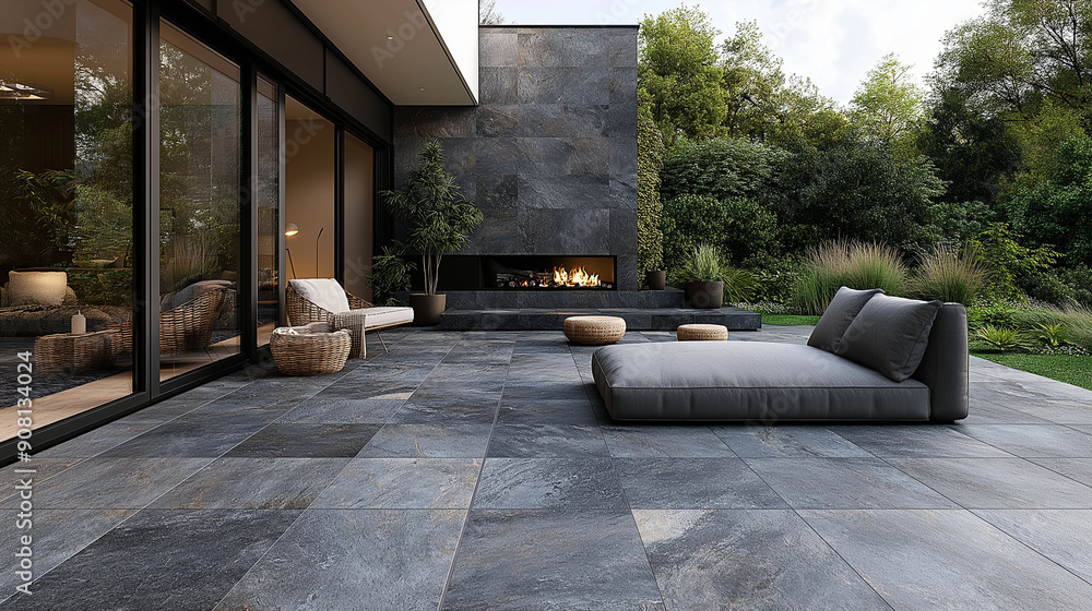 A telephoto angle photo of large format porcelain paving slabs with a ...