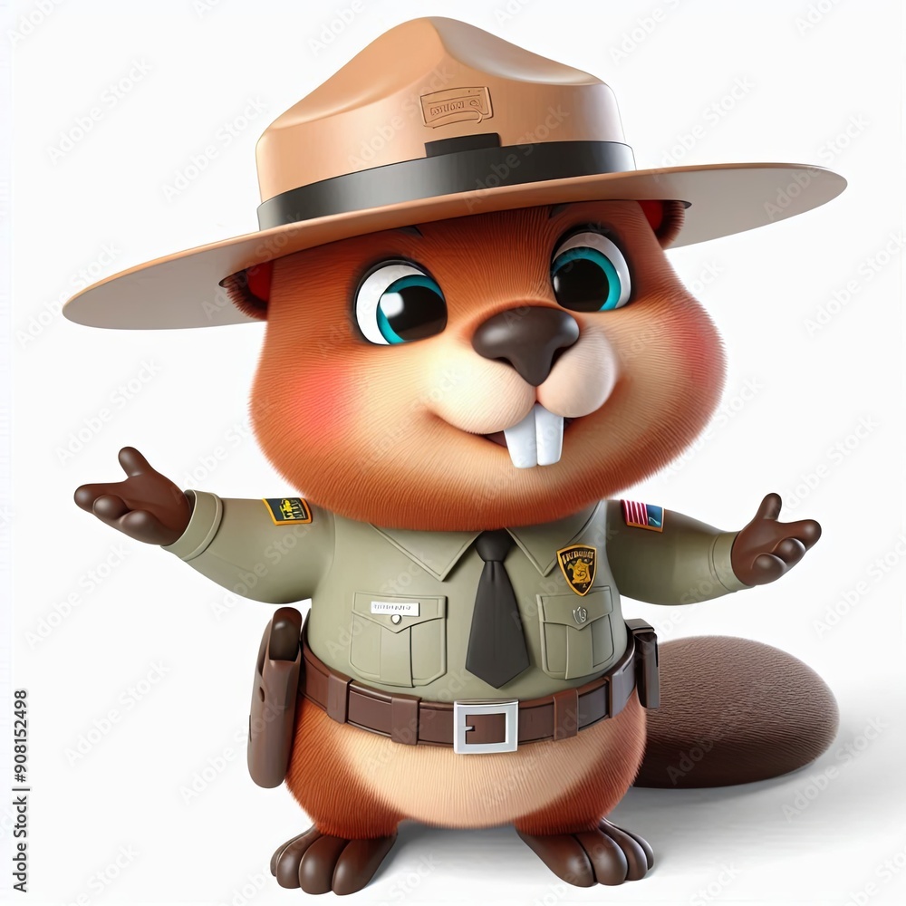 Cute beaver Park Ranger Cartoon character , 3d Generative AI Stock ...