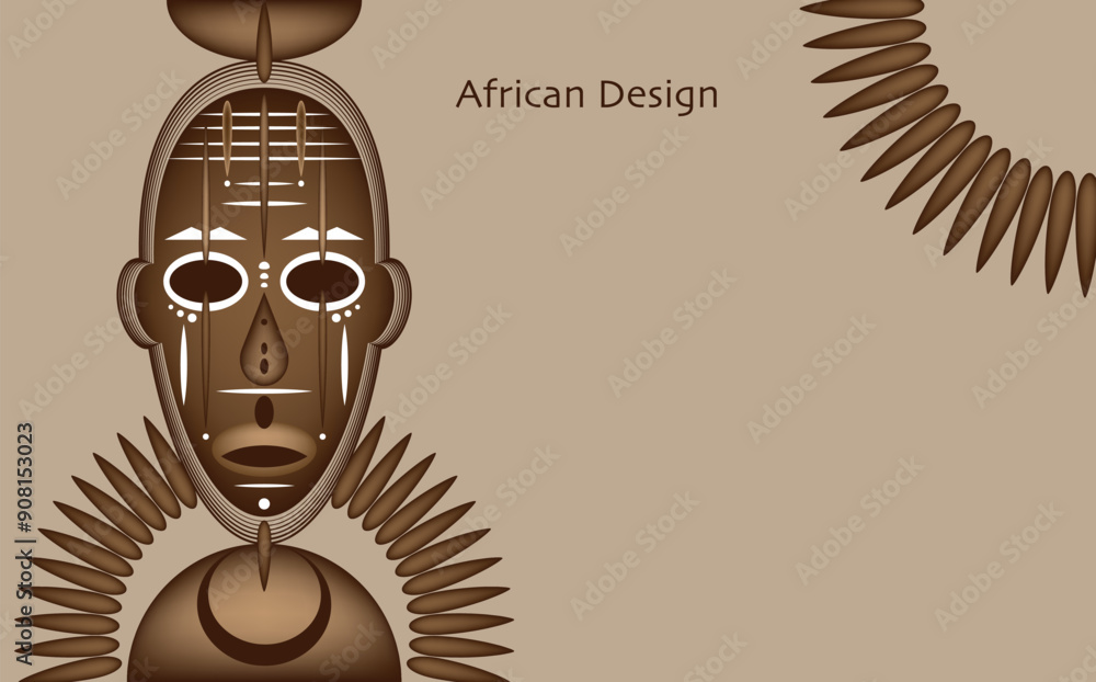 African background, ethnic tribal mask, vector banner illustration ...