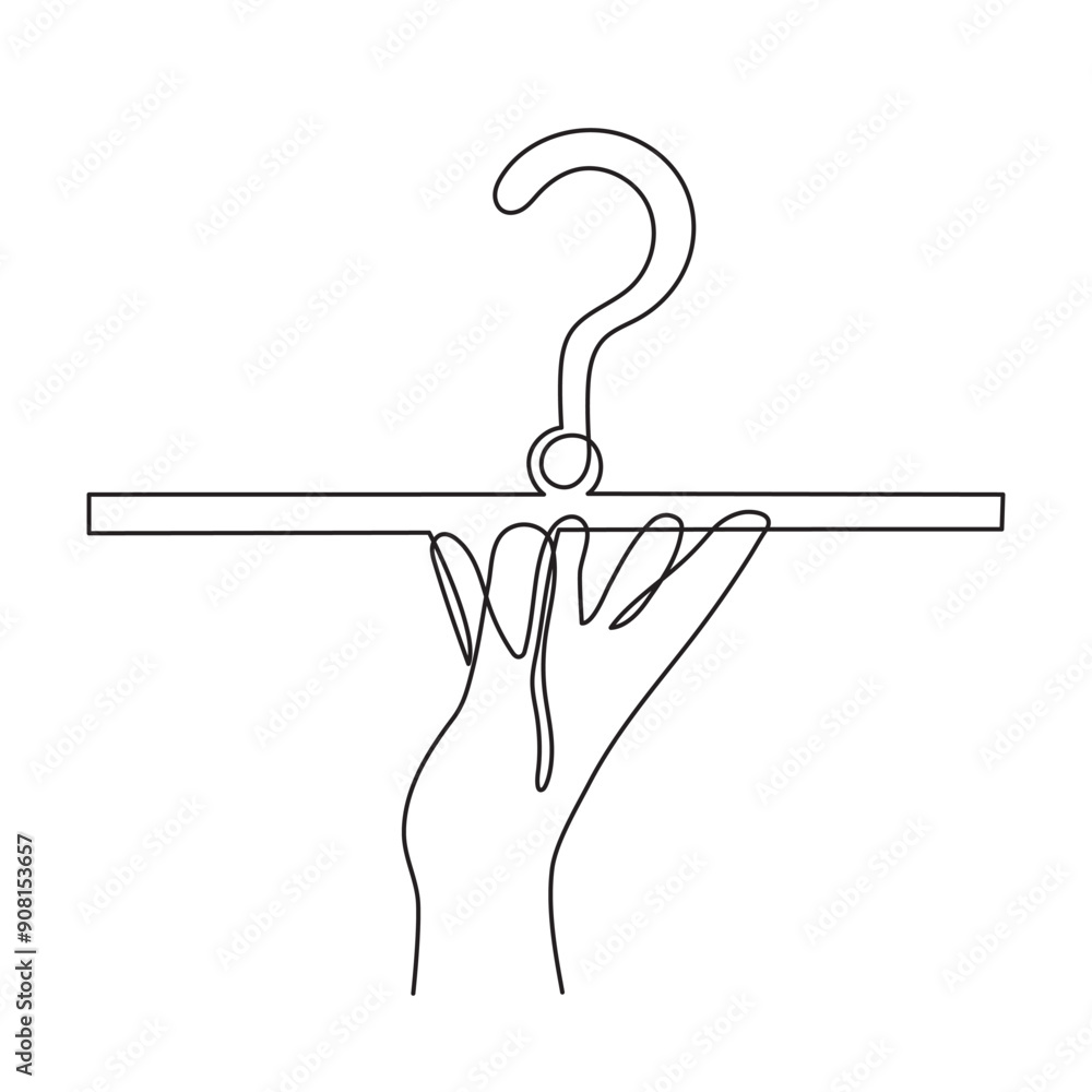 Hand holds question mark one line art, hand drawn asking sign, idea ...