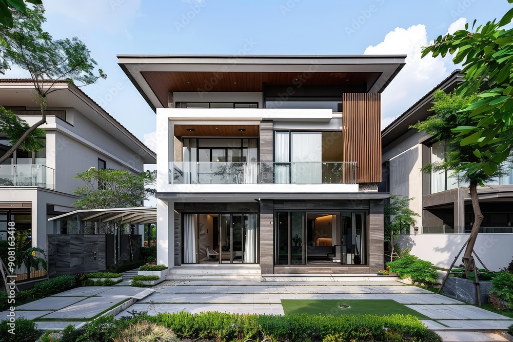 Beautiful modern house exterior with grass field Modern residential ...