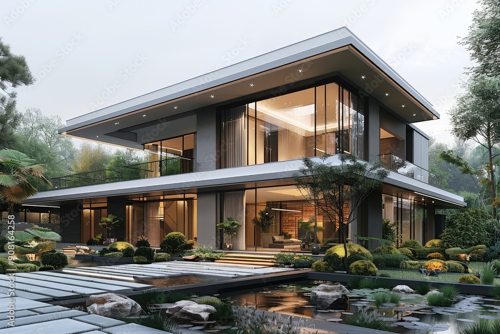 Beautiful modern house exterior with grass field Modern residential ...