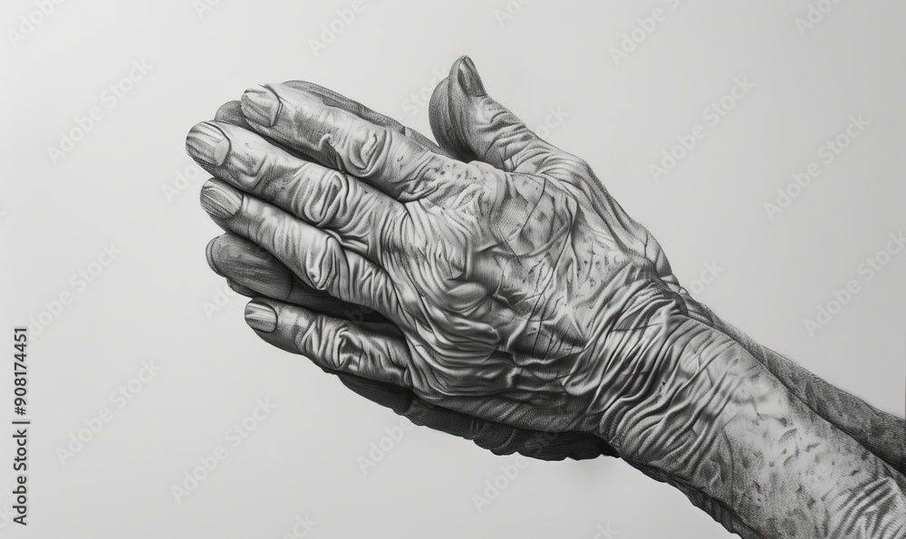 Detailed pencil drawing of praying hands, capturing reverence and ...