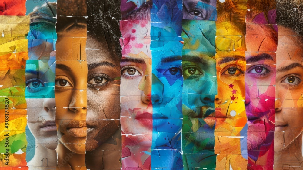 Faces of Diversity A Collage of Skin Tones and Emotions, Paper Collage ...