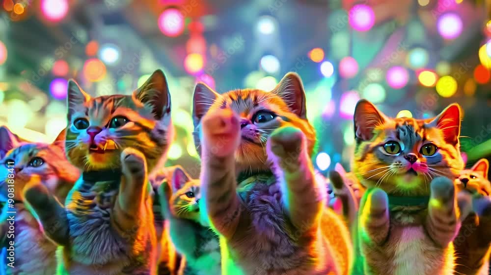 Funny Cats Dancing Cute At Cat Party, Humor Club Disco Pets Fun Concept ...