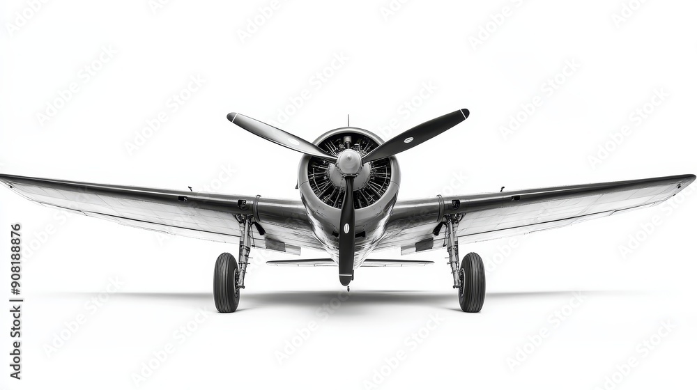 Vintage Airplane Front View Isolated on White Background - A vintage ...