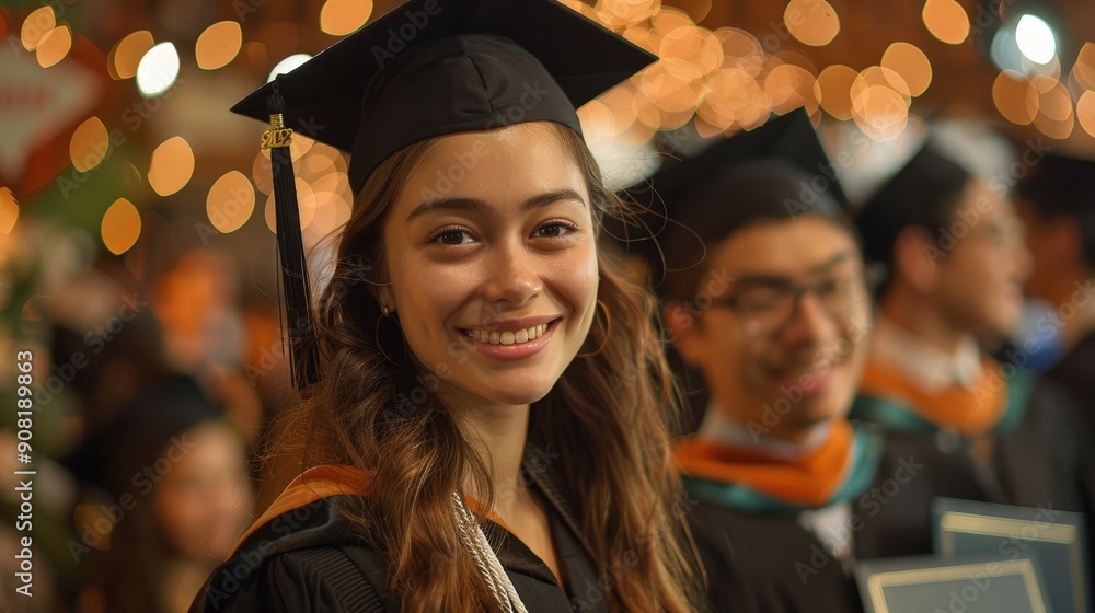 High-resolution capture of a graduation ceremony, emotional families ...