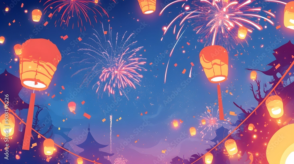 temple fair festival celebration illustration background Stock ...