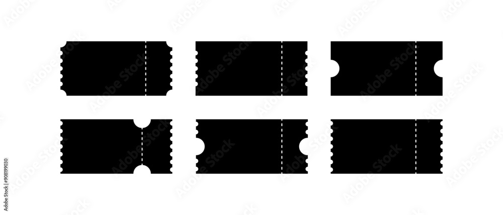 Vector tickets. Blank ticket designs. Empty ticket templates. Black ...