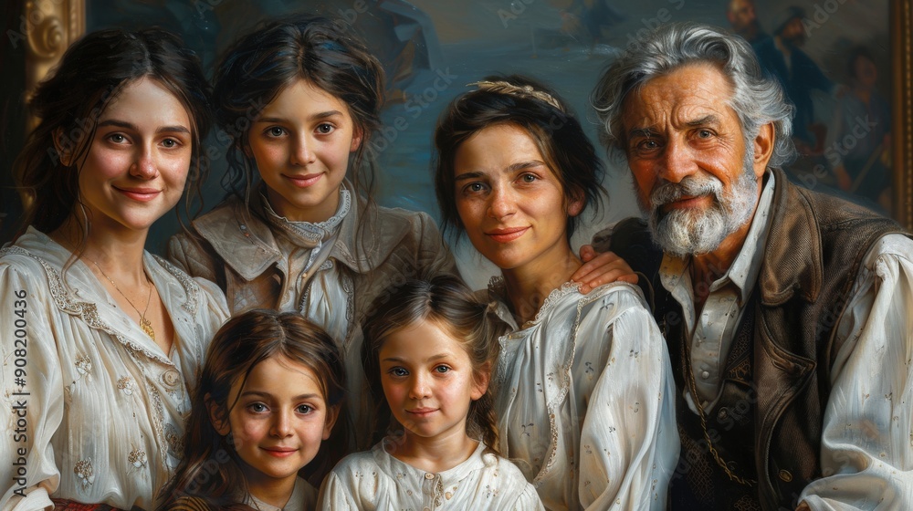 Hyper-realistic portrait of a diverse family across generations ...
