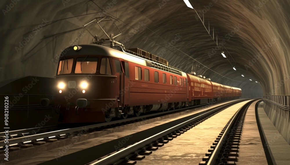 Freight train moving on the railway. Locomotive for transporting goods ...
