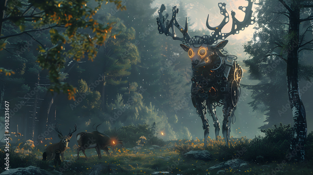 Majestic Iron Stag in Enchanted Forest: A Fusion of Nature and ...