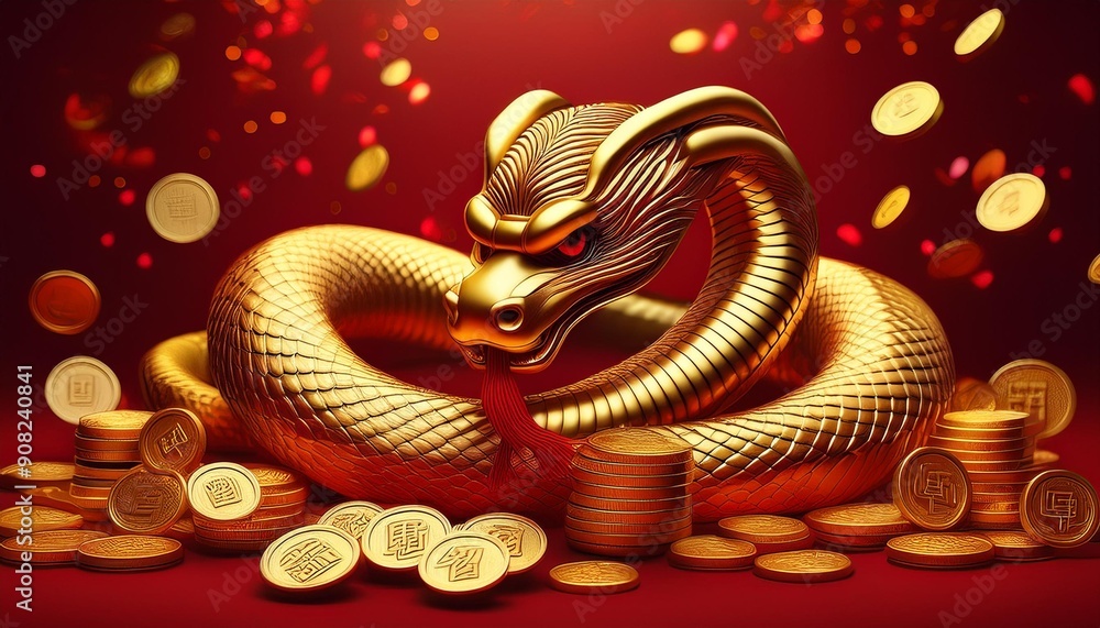 Snake Chinese Zodiac Sign, Symbol of Chinese new year 2025 with golden ...