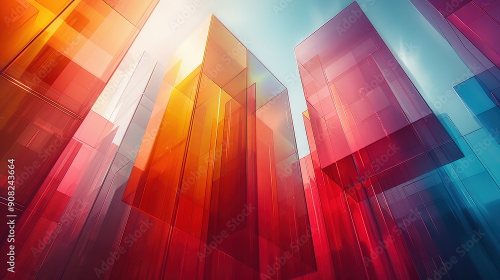 Ultra-sharp geometric design with overlapping translucent shapes and a ...
