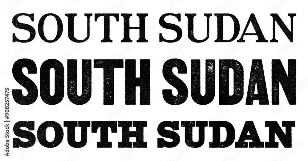 South Sudan country name written in distressed vintage serif, sans ...