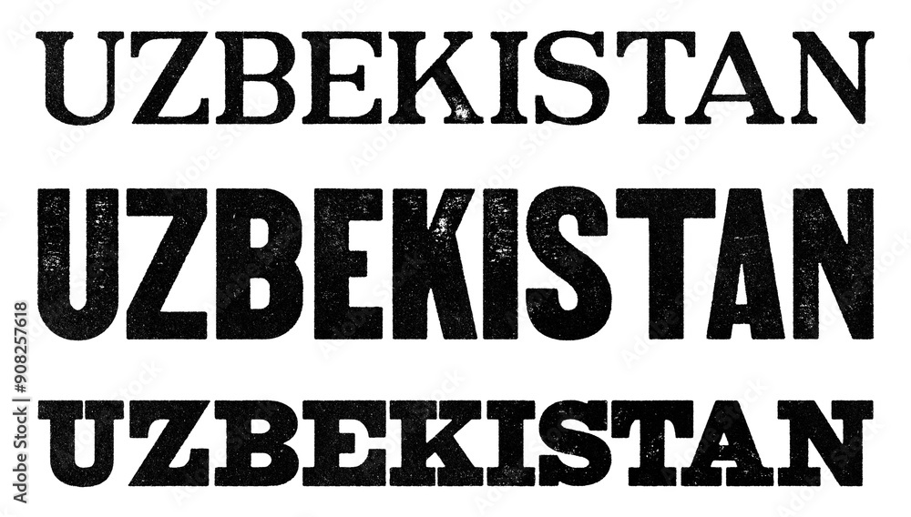Uzbekistan country name written in distressed vintage serif, sans serif ...