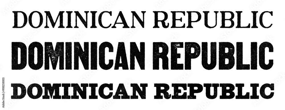 The Dominican Republic country name written in distressed vintage serif ...