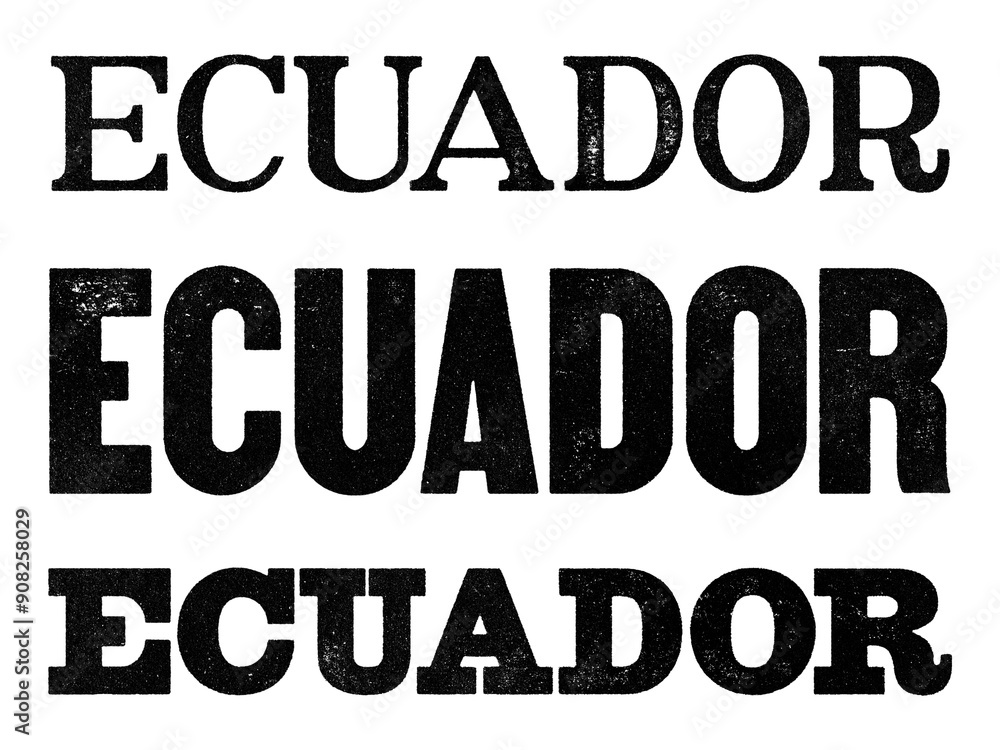 Ecuador country name written in distressed vintage serif, sans serif ...