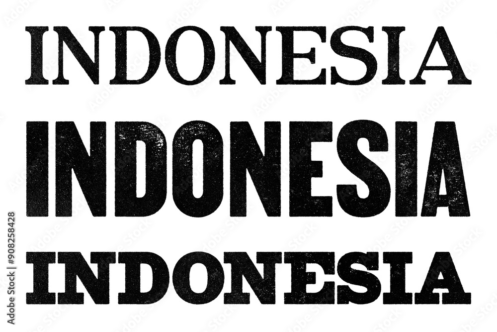 Indonesia country name written in distressed vintage serif, sans serif ...