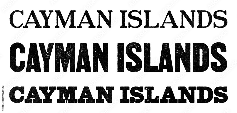 The Cayman Islands country name written in distressed vintage serif ...