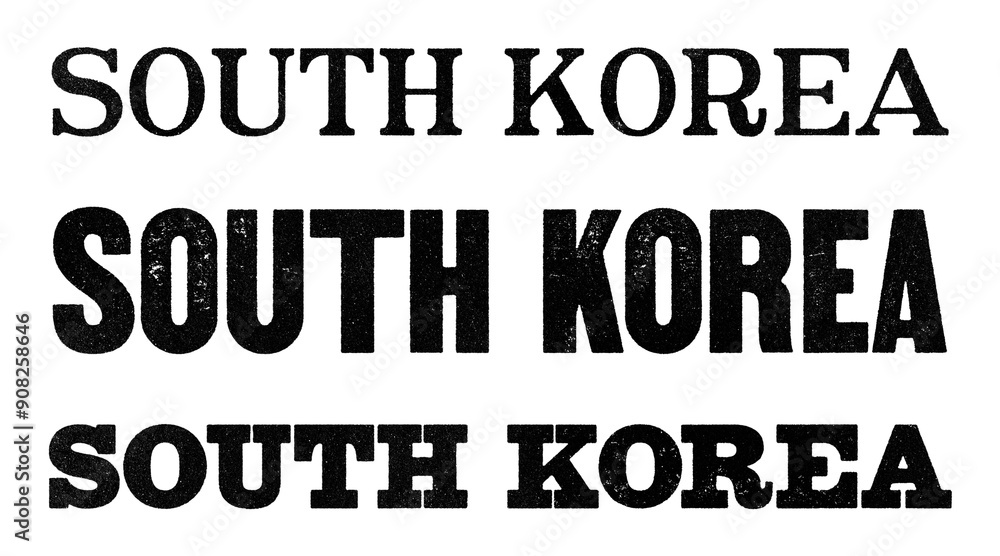 South Korea country name written in distressed vintage serif, sans ...