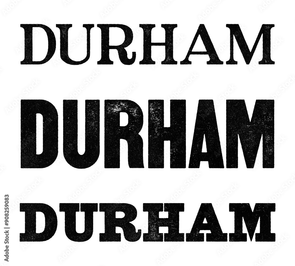 Durham city name written in distressed vintage serif, sans serif and ...
