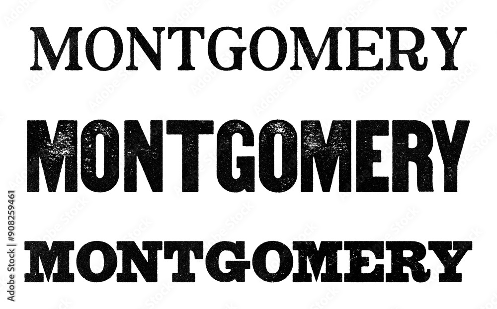 Montgomery city name written in distressed vintage serif, sans serif ...