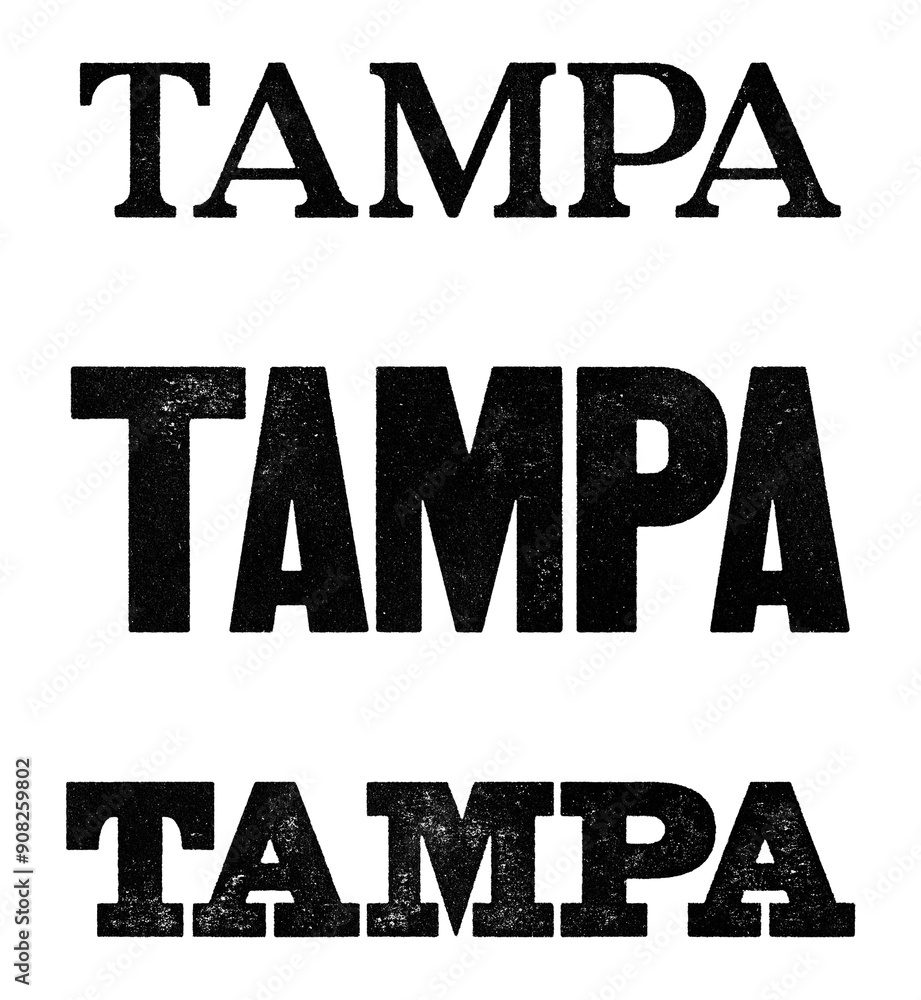 Tampa city name written in distressed vintage serif, sans serif and ...