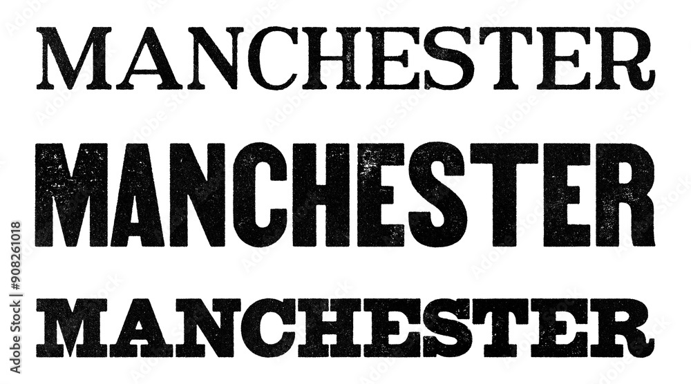 Manchester city name written in distressed vintage serif, sans serif ...