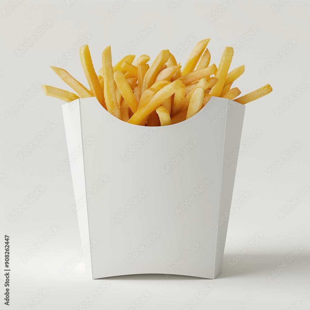 Fast Food White Paper French Fries Take Away Box Package Mock-up, Blank ...