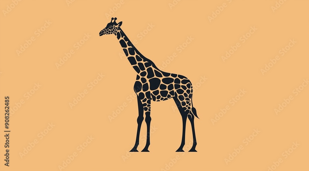 Stylized giraffe silhouette in black and orange on a beige background ...