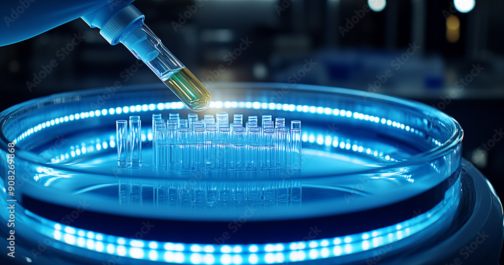test tube, glass vials, pipette in the lab for biotechnology research ...