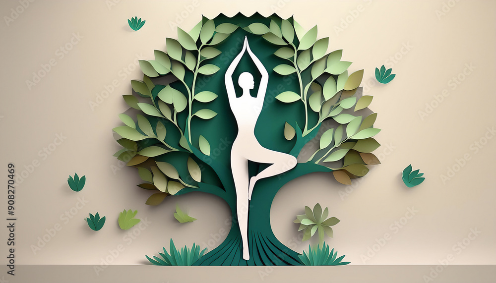 Woman or man body silhouette doing yoga, selfcare, mindfulness, tree ...