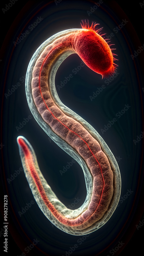 worm Nematoda under microscope, Phylum Protostomia, free-living ...