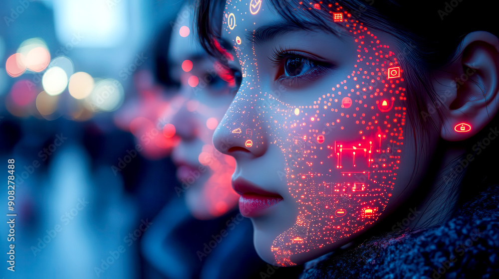 Person using facial recognition for authentication, modern identity ...