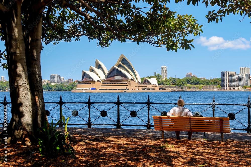 Poster Old man admiring the Sydney Opera House in Milsons Point across ...