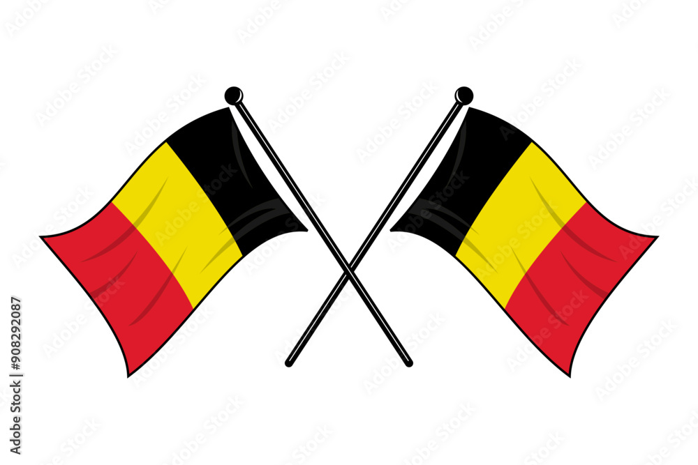 Vector of two crossed Belgian flags on a black pole with editable 3d ...