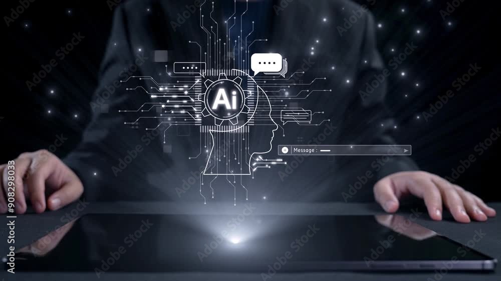 Human interact with AI artificial intelligence brain processor in ...