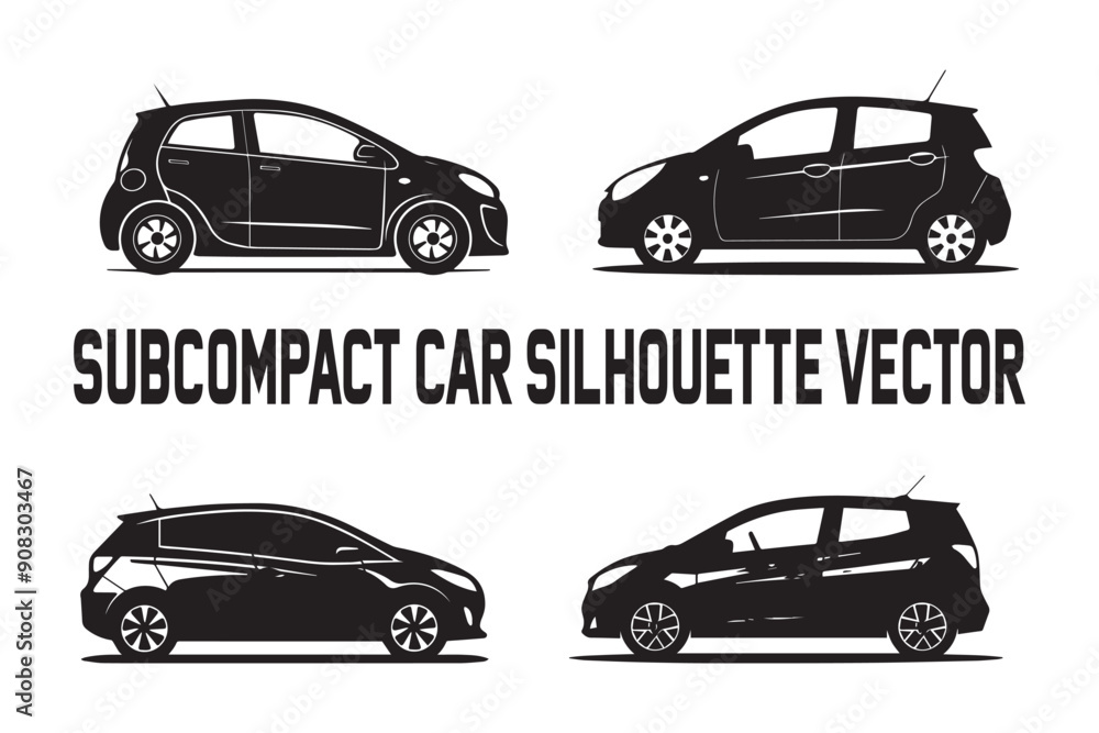 Compact Car Silhouette, Vector Art, White Background, Car Silhouette ...
