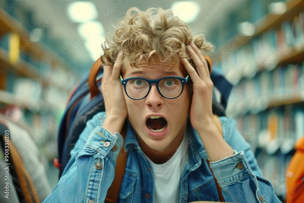 Excited Student Studying in Library, Back to School Concept ...