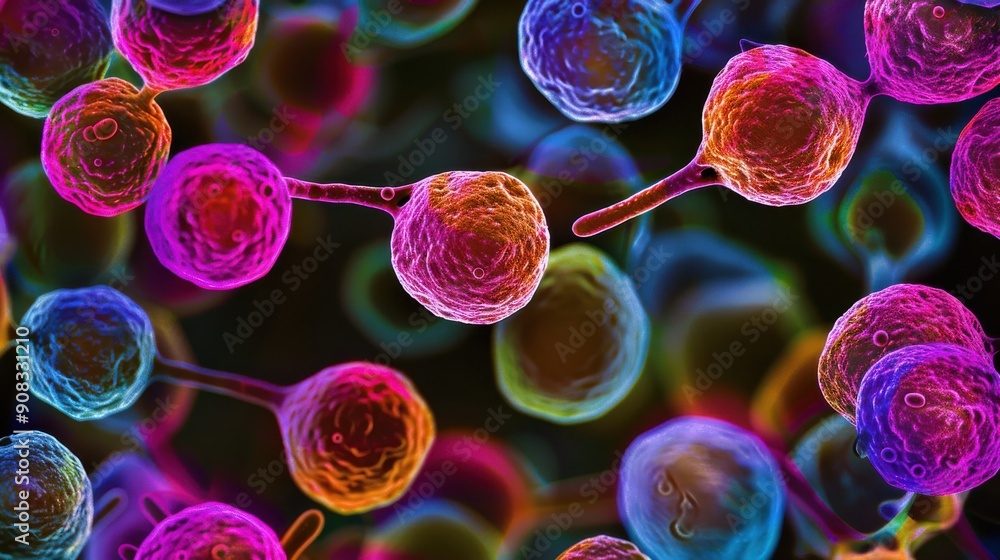 A detailed microscopic view of yeast cells, highlighting their ... A detailed microscopic view of yeast cells, highlighting their ...