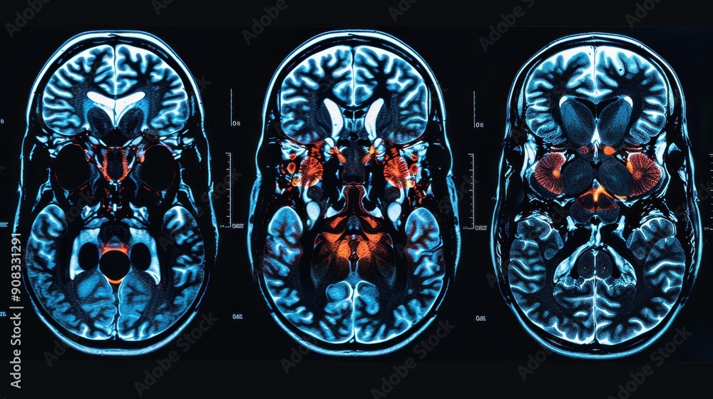 A vivid MRI image showing a cross-sectional view of the brain ...