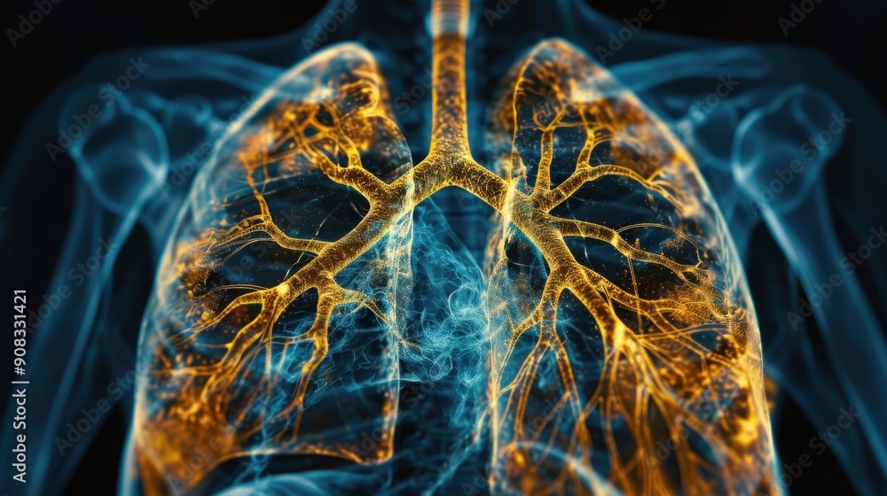 An impressive CT scan image showing a detailed view of the chest cavity ...