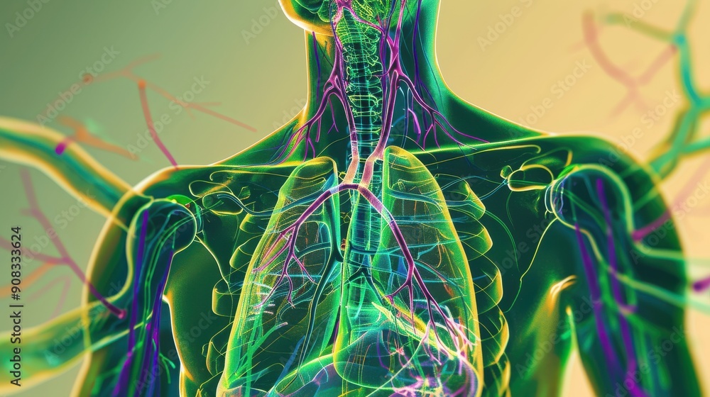 A detailed illustration of the lymphatic vessels and lymph nodes ...