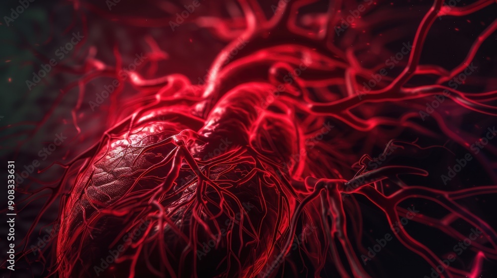 An angiography image illustrating the blood vessels of the heart ...