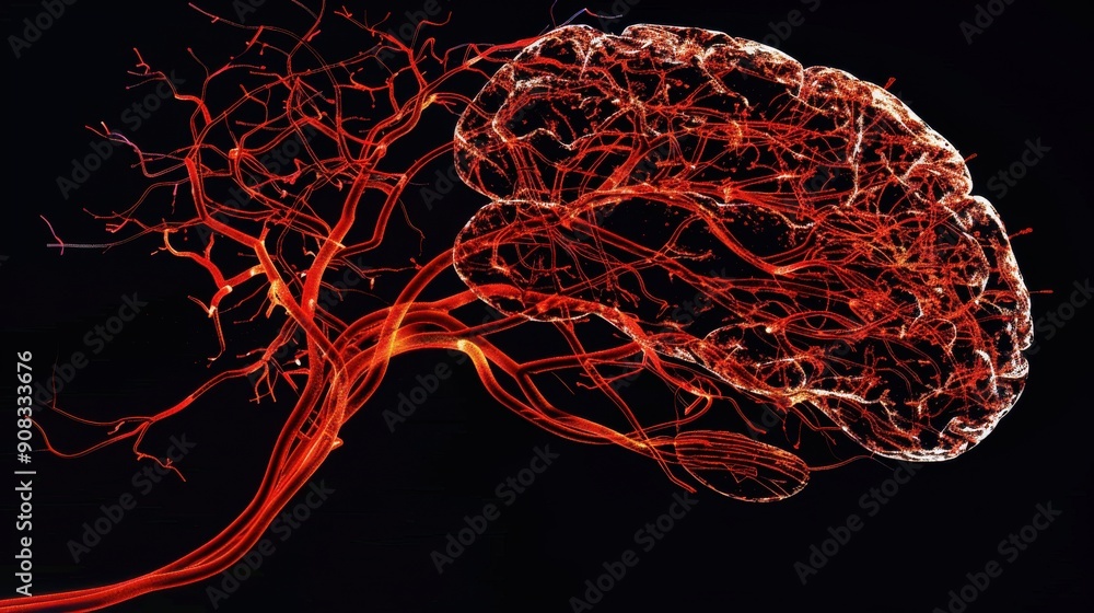 An angiography image of the cerebral arteries, highlighting the ...