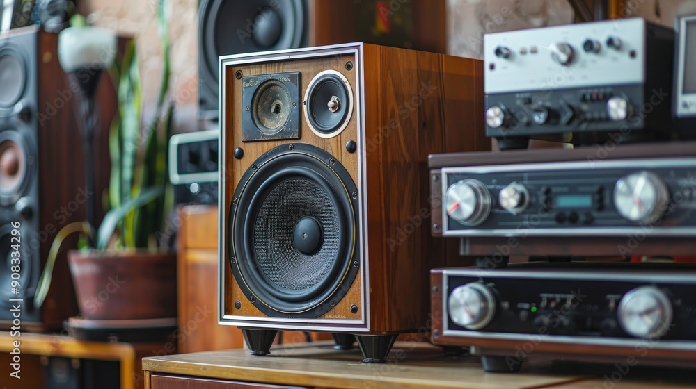 Vintage audio setup with wooden speakers and classic receivers ...
