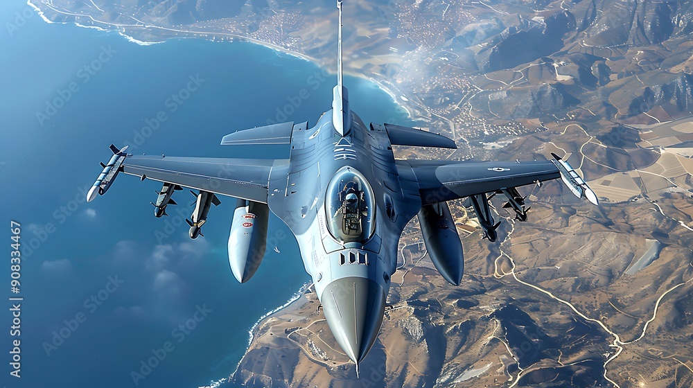 An impressive photo of a fighter jet in the sky with a navigation ...