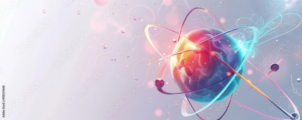 Anatomy of an atom depicted in a detailed illustration, top view ...