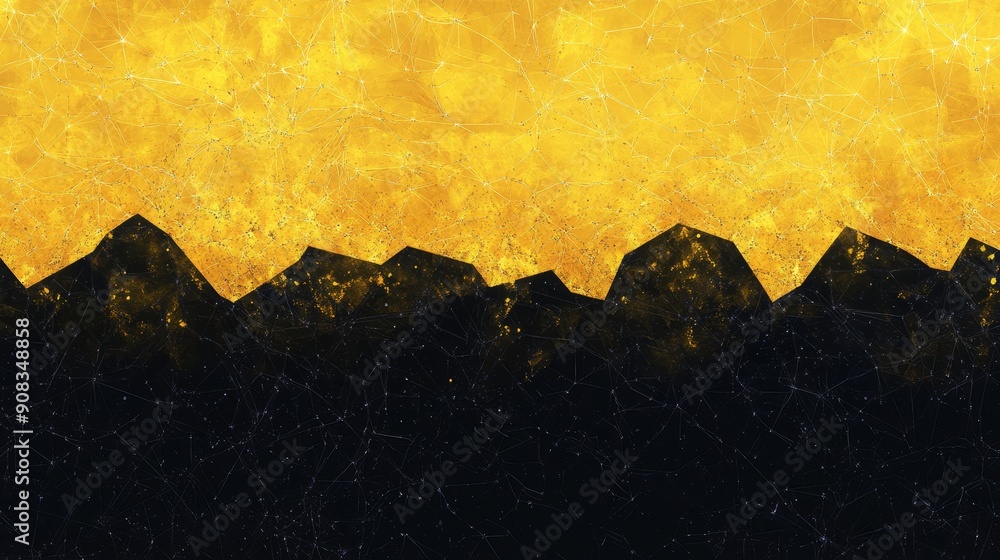 Vibrant Yellow and Black Abstract Texture with Linear Waves and Voronoi ...